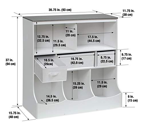 Badger Basket Combo Bin Toy Storage Unit and Book Shelf for Kids with 3 Baskets - White/Gray