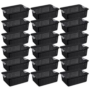 sterilite medium ultra indoor home plastic storage organizer basket container with contoured handles for cabinets, shelves, black (18 pack)