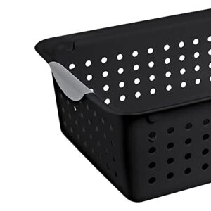 Sterilite Medium Ultra Indoor Home Plastic Storage Organizer Basket Container with Contoured Handles for Cabinets, Shelves, Black (18 Pack)