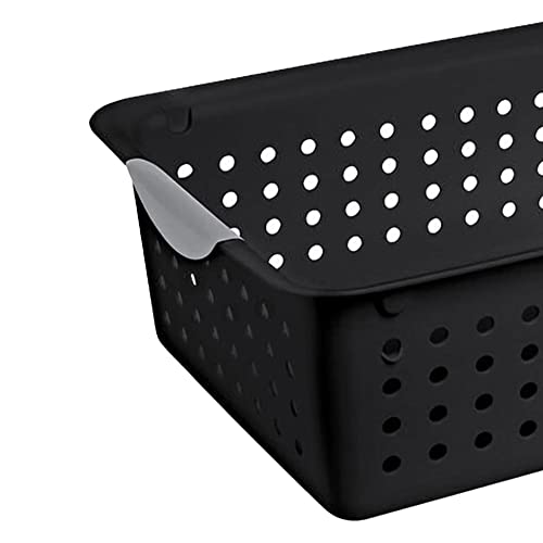 Sterilite Medium Ultra Indoor Home Plastic Storage Organizer Basket Container with Contoured Handles for Cabinets, Shelves, Black (18 Pack)