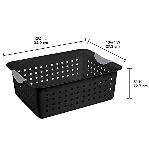 Sterilite Medium Ultra Indoor Home Plastic Storage Organizer Basket Container with Contoured Handles for Cabinets, Shelves, Black (18 Pack)