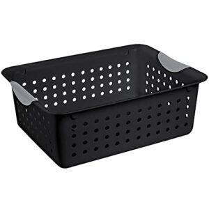 Sterilite Medium Ultra Indoor Home Plastic Storage Organizer Basket Container with Contoured Handles for Cabinets, Shelves, Black (18 Pack)