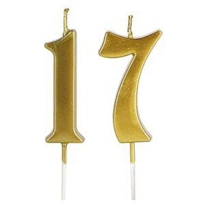 gold 17th & 71st number birthday candles for cake topper, number 17 71 glitter premium candle party anniversary celebration decoration for kids women or men