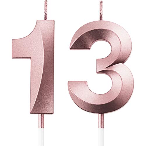 BBTO 13th Birthday Candles Cake Numeral Candles Happy Birthday Cake Topper Decoration for Birthday Party Wedding Anniversary Celebration Supplies (Rose Gold)