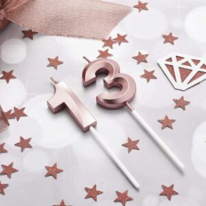 BBTO 13th Birthday Candles Cake Numeral Candles Happy Birthday Cake Topper Decoration for Birthday Party Wedding Anniversary Celebration Supplies (Rose Gold)