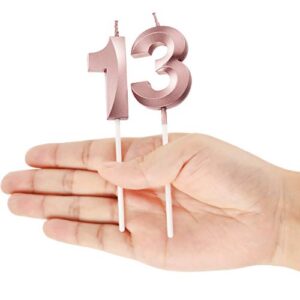 BBTO 13th Birthday Candles Cake Numeral Candles Happy Birthday Cake Topper Decoration for Birthday Party Wedding Anniversary Celebration Supplies (Rose Gold)