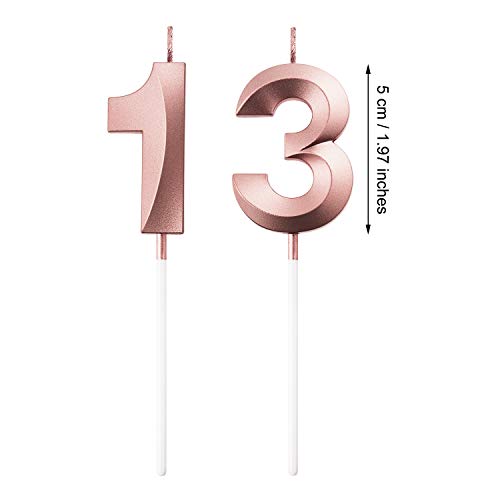 BBTO 13th Birthday Candles Cake Numeral Candles Happy Birthday Cake Topper Decoration for Birthday Party Wedding Anniversary Celebration Supplies (Rose Gold)