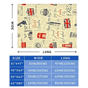 DUISE All Seasons 60" x 80" Soft Plush Cozy Throw Blanket Retro Style UK London Theme with Inscriptions British Symbols Landmarks and Flag Throw Blanket for Bed Sofa Bedspread