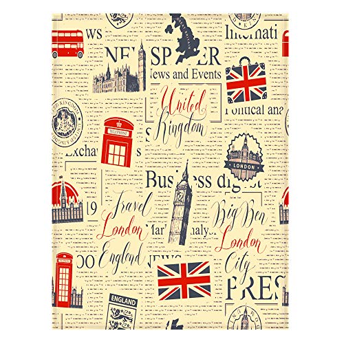 DUISE All Seasons 60" x 80" Soft Plush Cozy Throw Blanket Retro Style UK London Theme with Inscriptions British Symbols Landmarks and Flag Throw Blanket for Bed Sofa Bedspread