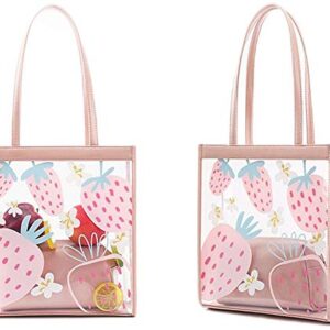 Women PVC Cute Prints Shopping Tote Clear Transparent Shoulder Bags with Double Handle (Pink)