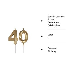 Bailym 40th Birthday Candles,Gold Number 40 Cake Topper for Birthday Decorations Party Decoration