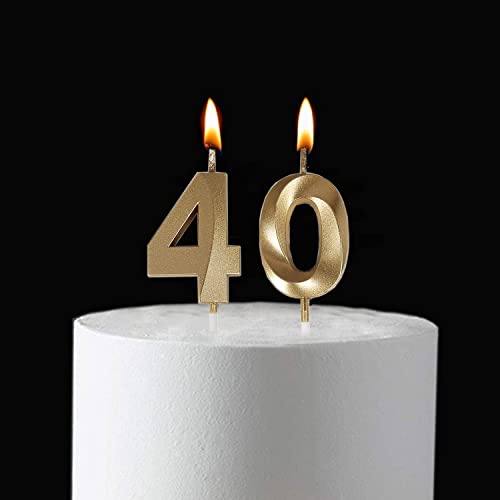 Bailym 40th Birthday Candles,Gold Number 40 Cake Topper for Birthday Decorations Party Decoration