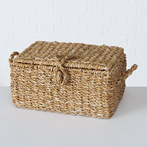 Cape Cod Wicker Trunks, Set of 3, Chunky Weave, Woven Seagrass, Carry Handles, Attached Lid With Loop Over Closure, Storage and Blanket Chests, 19.75 Inches, 15.75 Inches, and 11.75 Inches