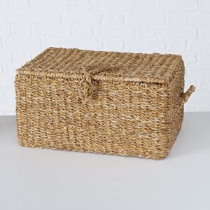 Cape Cod Wicker Trunks, Set of 3, Chunky Weave, Woven Seagrass, Carry Handles, Attached Lid With Loop Over Closure, Storage and Blanket Chests, 19.75 Inches, 15.75 Inches, and 11.75 Inches