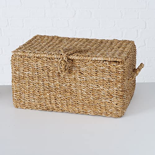 Cape Cod Wicker Trunks, Set of 3, Chunky Weave, Woven Seagrass, Carry Handles, Attached Lid With Loop Over Closure, Storage and Blanket Chests, 19.75 Inches, 15.75 Inches, and 11.75 Inches