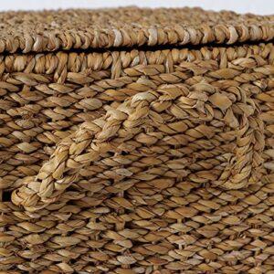 Cape Cod Wicker Trunks, Set of 3, Chunky Weave, Woven Seagrass, Carry Handles, Attached Lid With Loop Over Closure, Storage and Blanket Chests, 19.75 Inches, 15.75 Inches, and 11.75 Inches