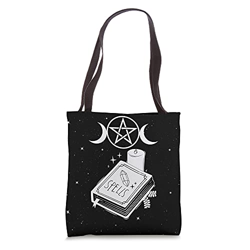 Witch's Triple Moon Pentacle Pagan Spellbook Tote Bag