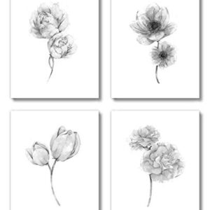 Brooke & Vine Botanical Prints Wall Art - (UNFRAMED 8 x 10) Minimalist Black and White Boho Decor, Bohemian Living Room Bedroom Bathroom Entry Way Office (Black and White Florals)