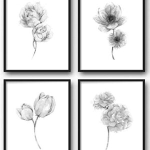 Brooke & Vine Botanical Prints Wall Art - (UNFRAMED 8 x 10) Minimalist Black and White Boho Decor, Bohemian Living Room Bedroom Bathroom Entry Way Office (Black and White Florals)