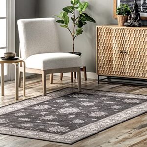 nuloom mollie machine washable traditional border area rug, 5′ x 8′, charcoal