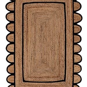 ROYAL ARTS & CRAFTS 2x3,3x5,4x6,5x7,6x9,8x10,9x12 Black Color Scalloped Design Jute Rug Kitchen Rug/Patio Rug/Hallway Rug/Entryway Rug/Outdoor Rug (4x6 Ft Area Rug)