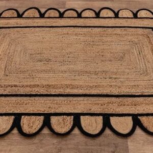 ROYAL ARTS & CRAFTS 2x3,3x5,4x6,5x7,6x9,8x10,9x12 Black Color Scalloped Design Jute Rug Kitchen Rug/Patio Rug/Hallway Rug/Entryway Rug/Outdoor Rug (4x6 Ft Area Rug)