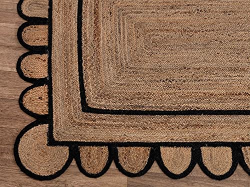 ROYAL ARTS & CRAFTS 2x3,3x5,4x6,5x7,6x9,8x10,9x12 Black Color Scalloped Design Jute Rug Kitchen Rug/Patio Rug/Hallway Rug/Entryway Rug/Outdoor Rug (4x6 Ft Area Rug)