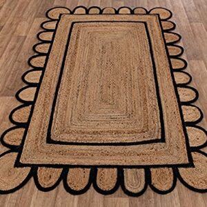 ROYAL ARTS & CRAFTS 2x3,3x5,4x6,5x7,6x9,8x10,9x12 Black Color Scalloped Design Jute Rug Kitchen Rug/Patio Rug/Hallway Rug/Entryway Rug/Outdoor Rug (4x6 Ft Area Rug)