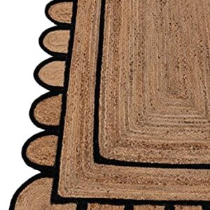 ROYAL ARTS & CRAFTS 2x3,3x5,4x6,5x7,6x9,8x10,9x12 Black Color Scalloped Design Jute Rug Kitchen Rug/Patio Rug/Hallway Rug/Entryway Rug/Outdoor Rug (4x6 Ft Area Rug)