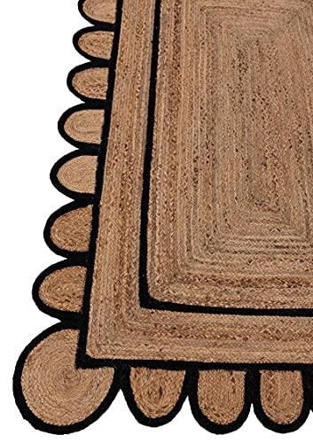 ROYAL ARTS & CRAFTS 2x3,3x5,4x6,5x7,6x9,8x10,9x12 Black Color Scalloped Design Jute Rug Kitchen Rug/Patio Rug/Hallway Rug/Entryway Rug/Outdoor Rug (4x6 Ft Area Rug)