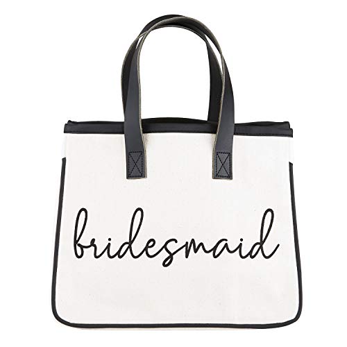 Santa Barbara Design Studio Tote Bag Wedding Collection Black and White 100% Cotton Canvas with Genuine Leather Handles, Small, Bridesmaid