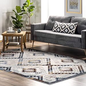 nuloom kajal machine washable southwestern geometric area rug, 8′ x 10′, beige