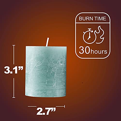 SPAAS Rustic Green Pillar Candles - 2.7" X 3" Decorative Candles Set of 4 - Clean Burning and Dripless Unscented Rustic Pillar Candles for Home Decorations, Wedding Decor, Party, Spa Restaurant