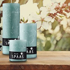 SPAAS Rustic Green Pillar Candles - 2.7" X 3" Decorative Candles Set of 4 - Clean Burning and Dripless Unscented Rustic Pillar Candles for Home Decorations, Wedding Decor, Party, Spa Restaurant