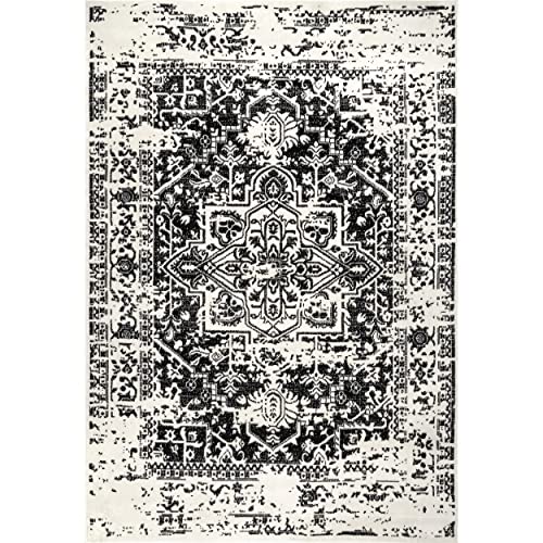 nuLOOM Jordana Vintage Distressed Medallion Area Rug, 8' x 10', Black and White