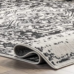 nuLOOM Jordana Vintage Distressed Medallion Area Rug, 8' x 10', Black and White