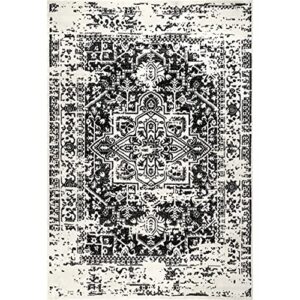 nuLOOM Jordana Vintage Distressed Medallion Area Rug, 8' x 10', Black and White