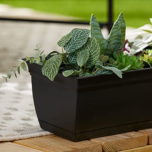 The HC Companies 30 Inch Eclipse Window Planter - Indoor Outdoor Rectangular Plant Pot with Removable Saucer for Flowers, Herbs, Black