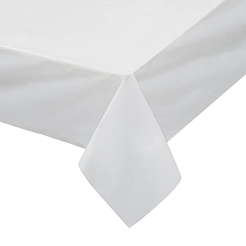 Plastic Table Cloth for Parties, Disposable Tablecloth 54" x 108", Pack of 6, White Rectangle