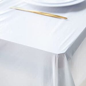 Plastic Table Cloth for Parties, Disposable Tablecloth 54" x 108", Pack of 6, White Rectangle