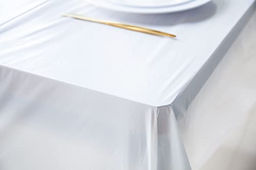 Plastic Table Cloth for Parties, Disposable Tablecloth 54" x 108", Pack of 6, White Rectangle