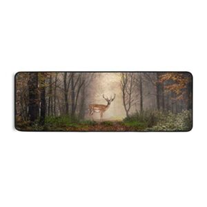 alaza fallow deer dreamy misty forest runner area rug non slip floor mat for hallway entryway living room bedroom dorm home decor 72×24 inches