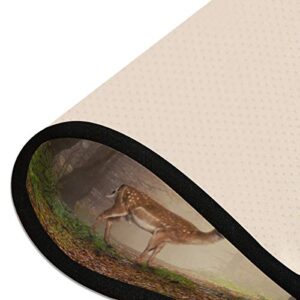 ALAZA Fallow Deer Dreamy Misty Forest Runner Area Rug Non Slip Floor Mat for Hallway Entryway Living Room Bedroom Dorm Home Decor 72x24 inches