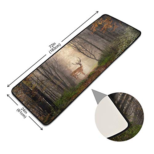 ALAZA Fallow Deer Dreamy Misty Forest Runner Area Rug Non Slip Floor Mat for Hallway Entryway Living Room Bedroom Dorm Home Decor 72x24 inches