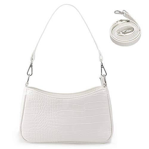 Small Shoulder Bag - With Two Removable Straps Retro Classic Clutch Purse Tote Handbags for Woman (White)