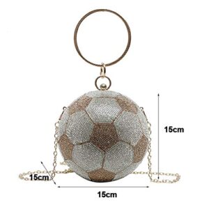 Women Rhinestones Handbag Basketball Shape Round Clutch Bag Gold Bling Diamond Clutch Purse for Evening Party Wedding (Silver basketball)