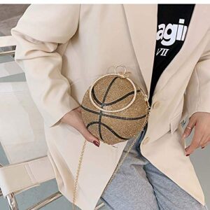 Women Rhinestones Handbag Basketball Shape Round Clutch Bag Gold Bling Diamond Clutch Purse for Evening Party Wedding (Silver basketball)