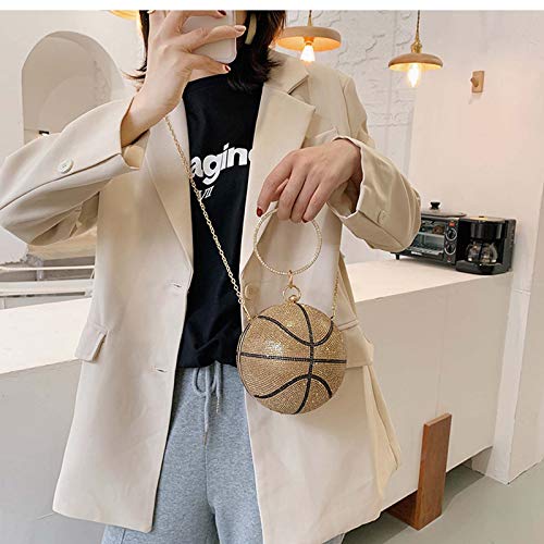 Women Rhinestones Handbag Basketball Shape Round Clutch Bag Gold Bling Diamond Clutch Purse for Evening Party Wedding (Silver basketball)