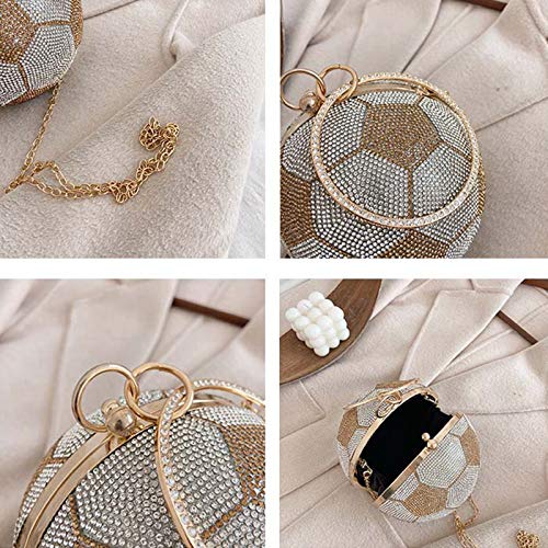 Women Rhinestones Handbag Basketball Shape Round Clutch Bag Gold Bling Diamond Clutch Purse for Evening Party Wedding (Silver basketball)