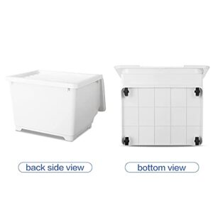 NC 3 Pack Large Stackable Plastic Storage Bin Tote with Clear Lids,Storage Box with Detachable Wheels（11 Gal,White,Large